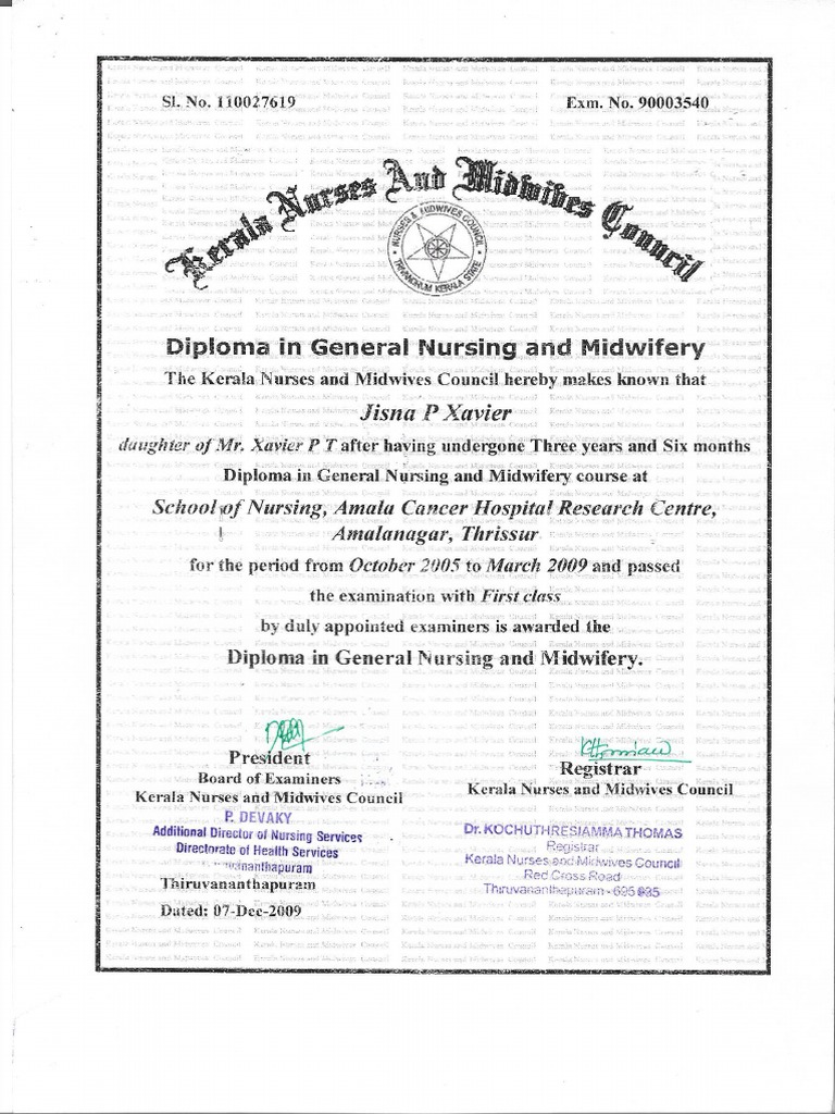 Diploma of Nursing Certificate | PDF