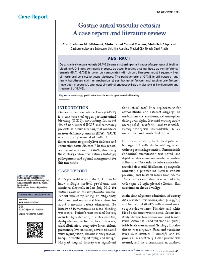 Gastric Antral Vascular Ectasia Report | PDF | Digestive System ...