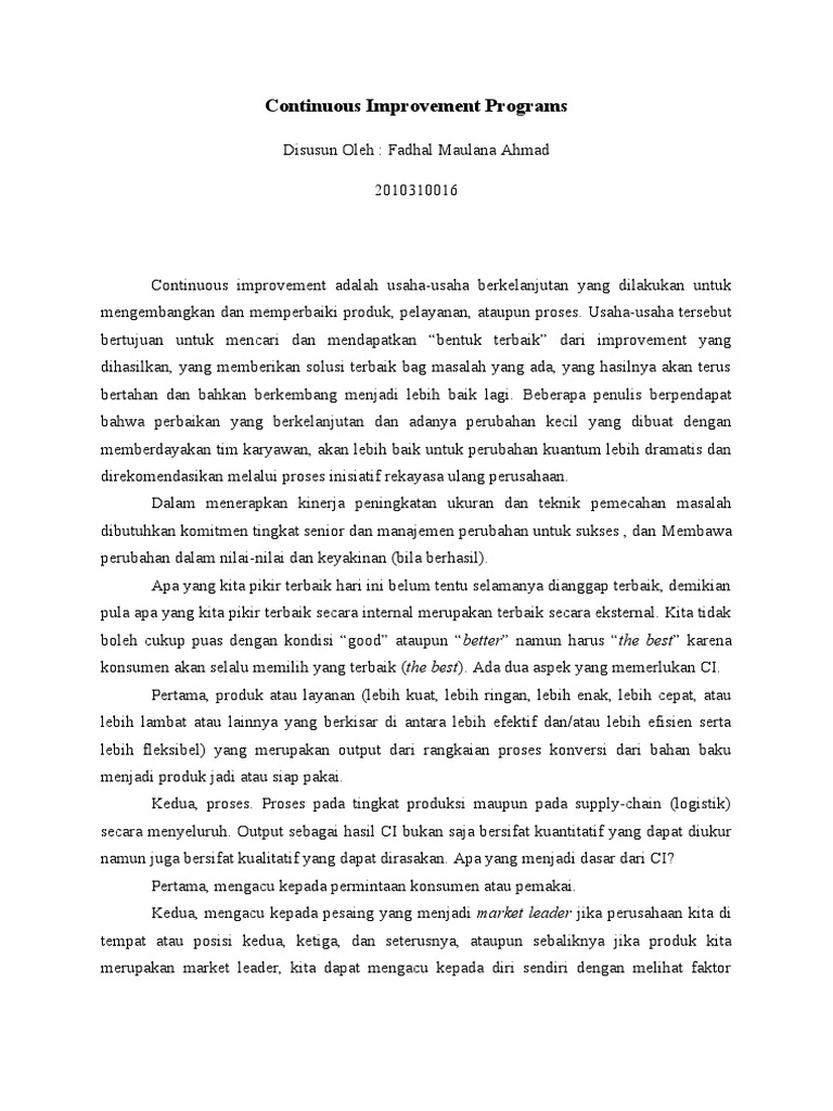 Continuous Improvement Programs Renstra Individu | PDF