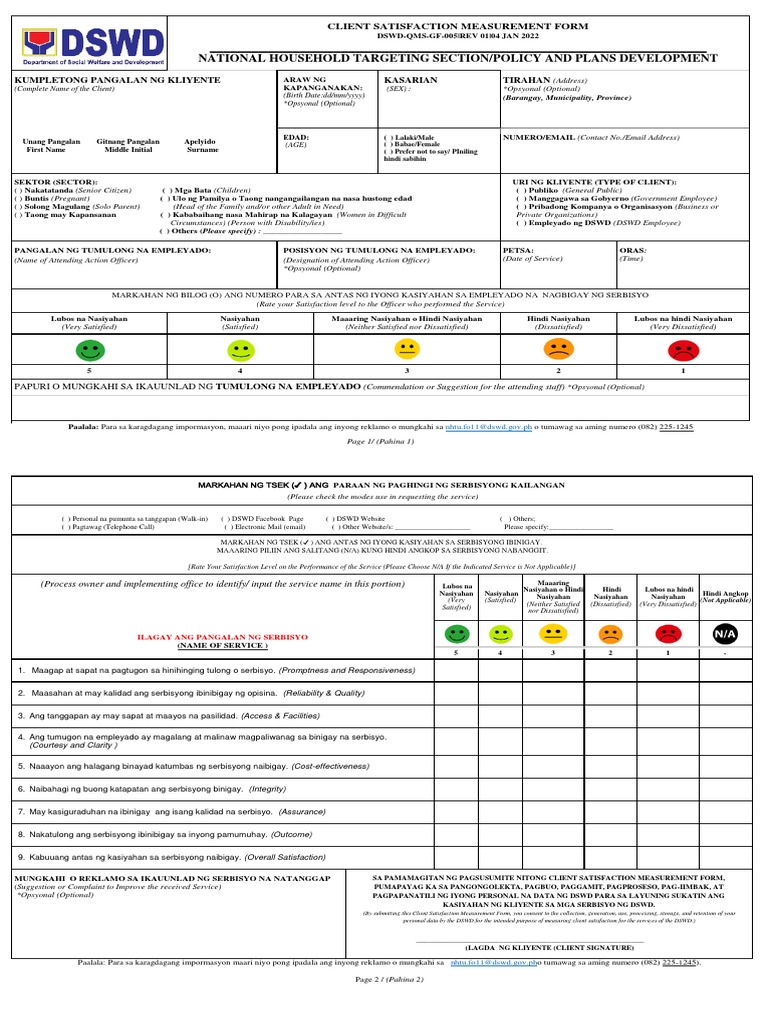 ENHANCED FORM Client Satisfaction Measurement Form (V12) | PDF