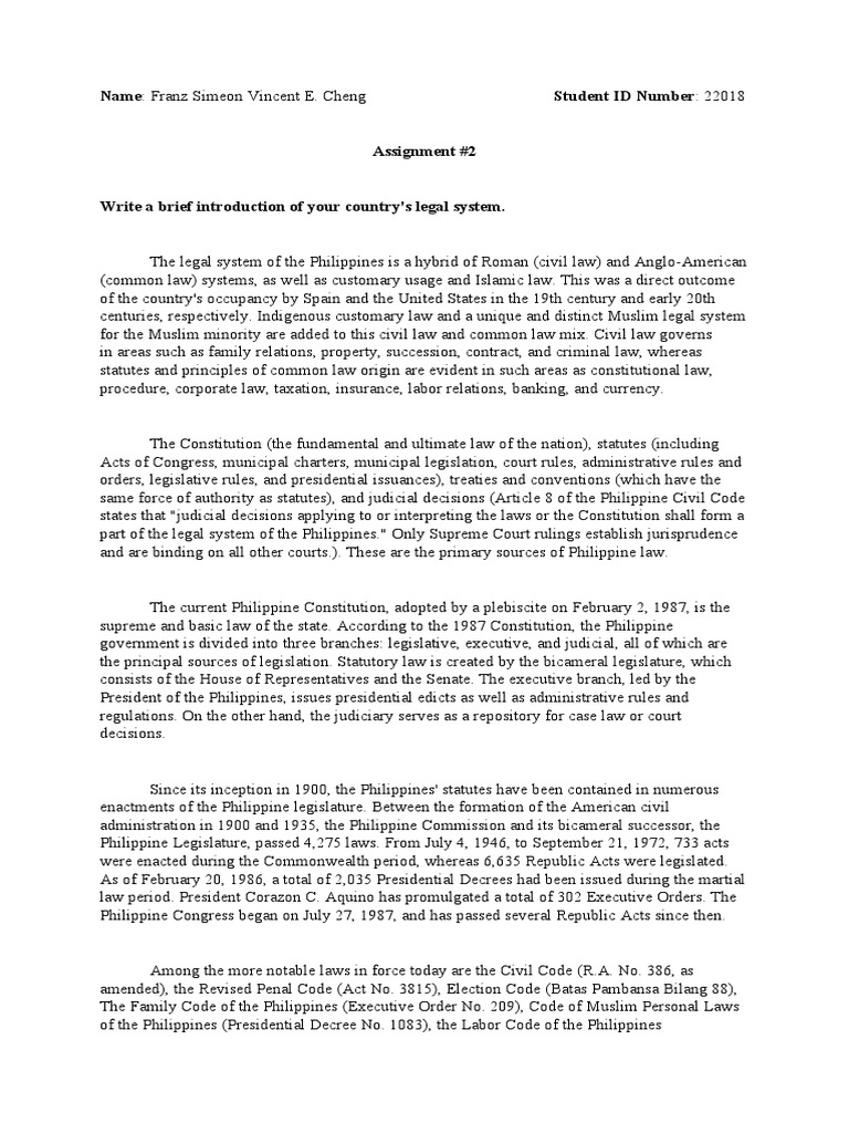 Name: Franz Simeon Vincent E. Cheng Assignment #2 | PDF | Common Law ...