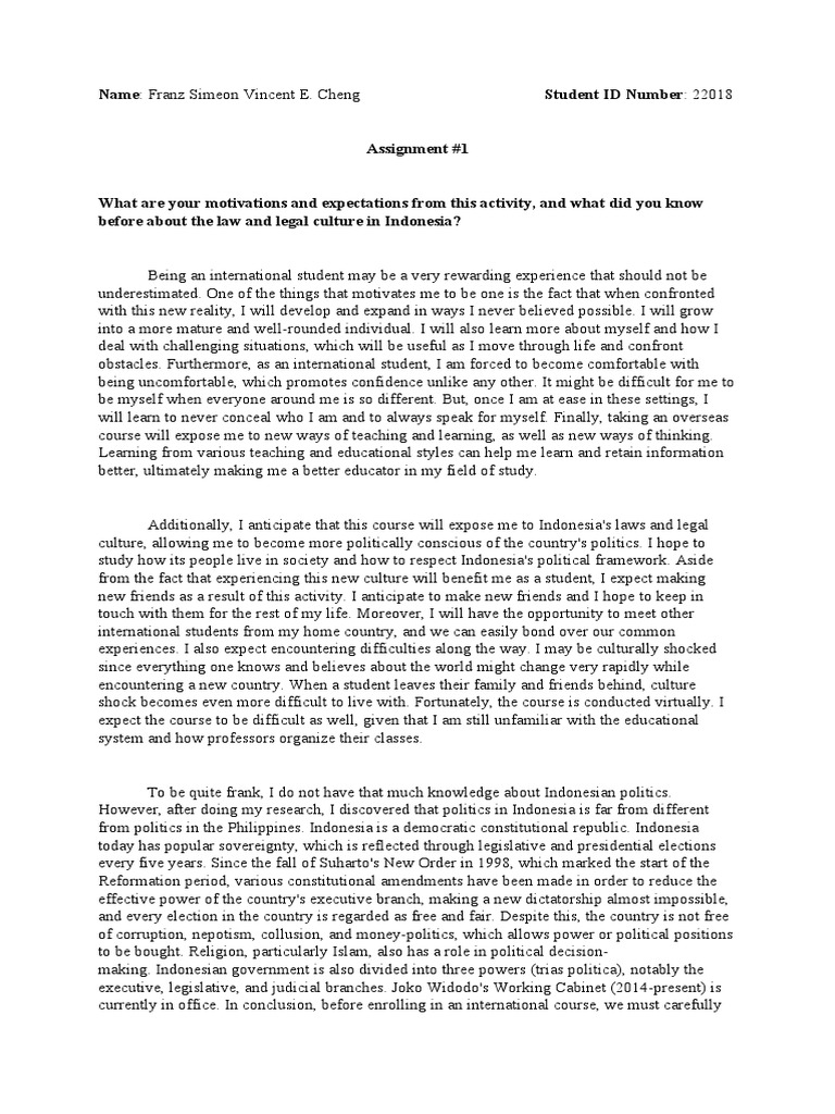 Name: Franz Simeon Vincent E. Cheng Assignment #1 | PDF | Politics Of ...