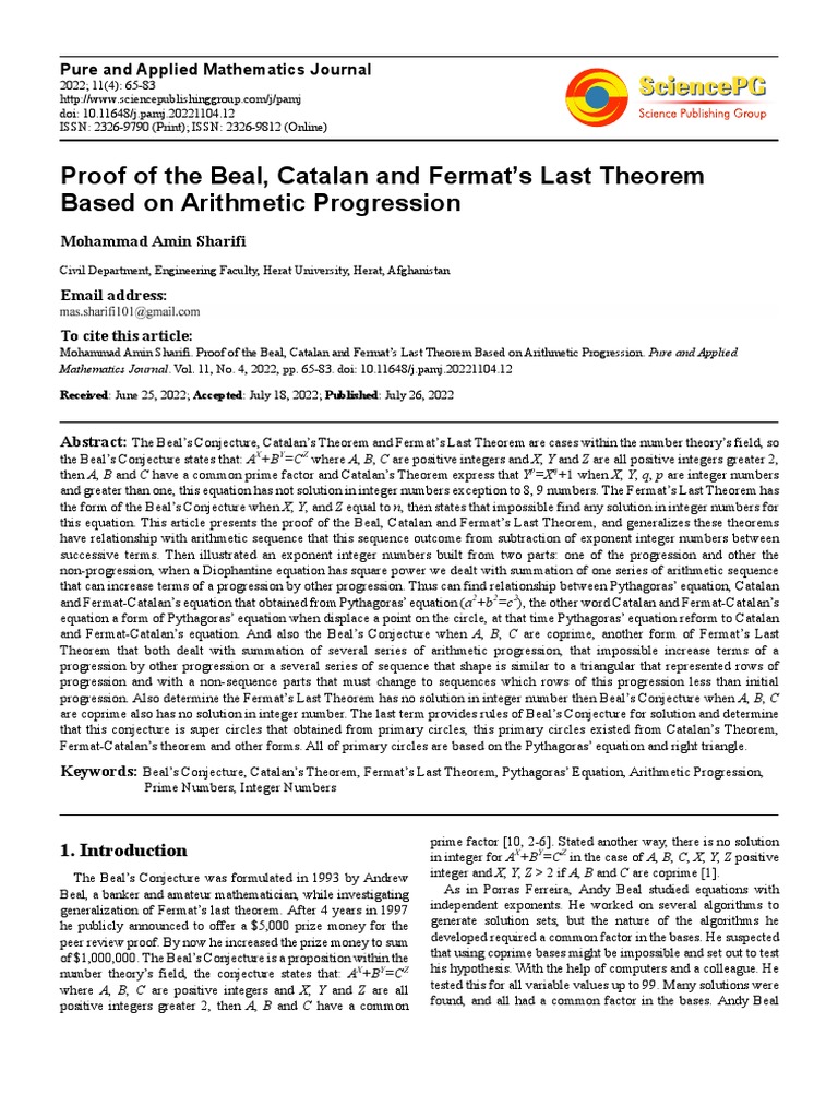 Proof of The Beal, Catalan and Fermat's Last Theorem Based On ...