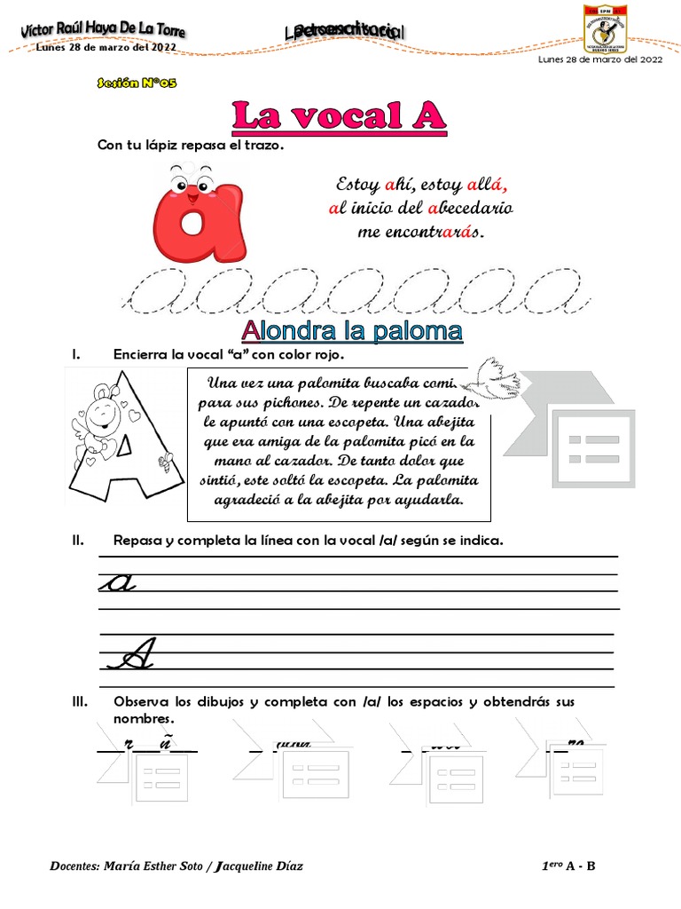 Actividades de Aprendizaje con la Vocal "A" | PDF
