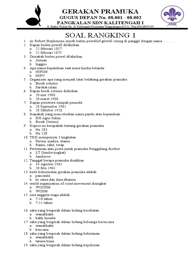 Dokumen - Tips - Soal Rangking 1 Penggalang Atau Soal Olimpiade Pramuka ...