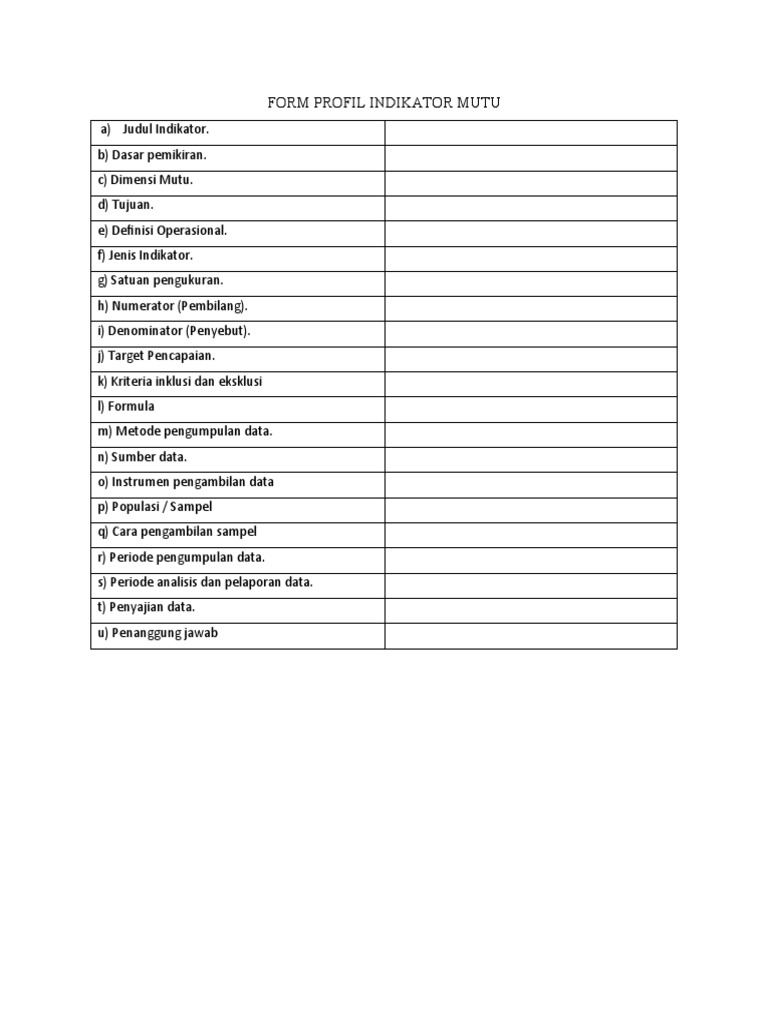 Form Profil Indikator Mutu | PDF
