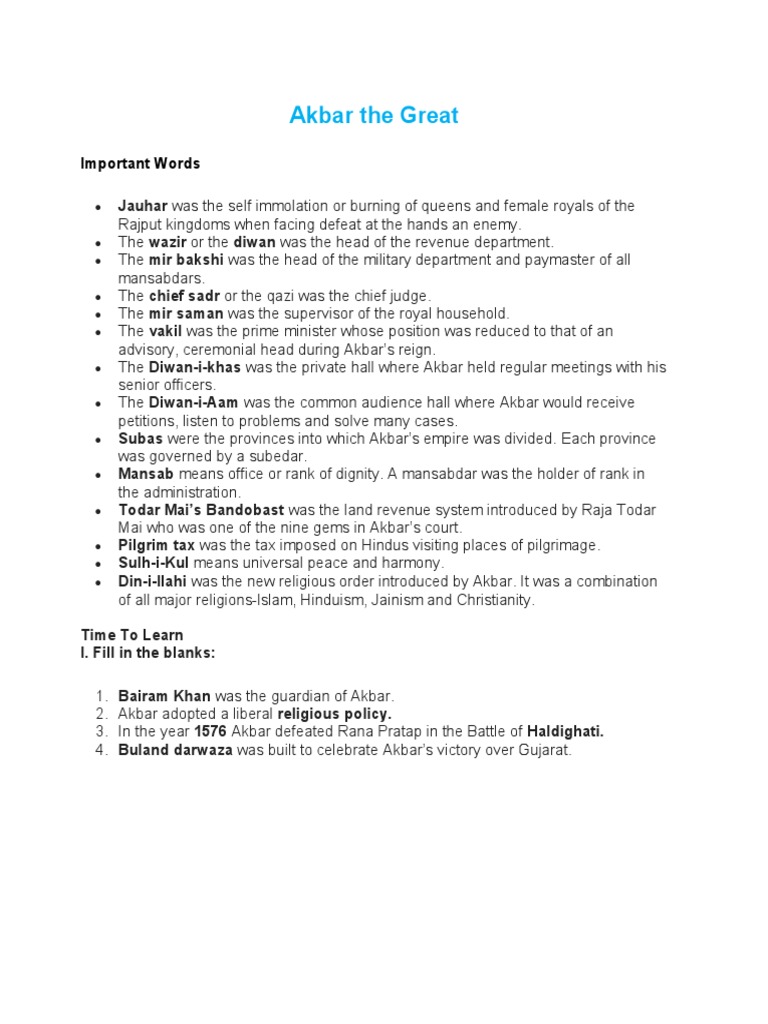 ICSE Focus On History Solutions Class 7 Chapter 8 Akbar The Great | PDF