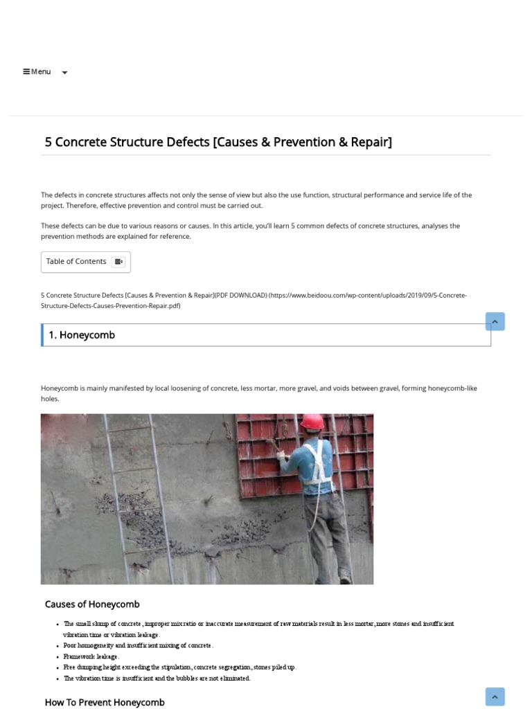5 Concrete Structure Defects [Causes & Prevention & Repair] _ M&C | PDF ...