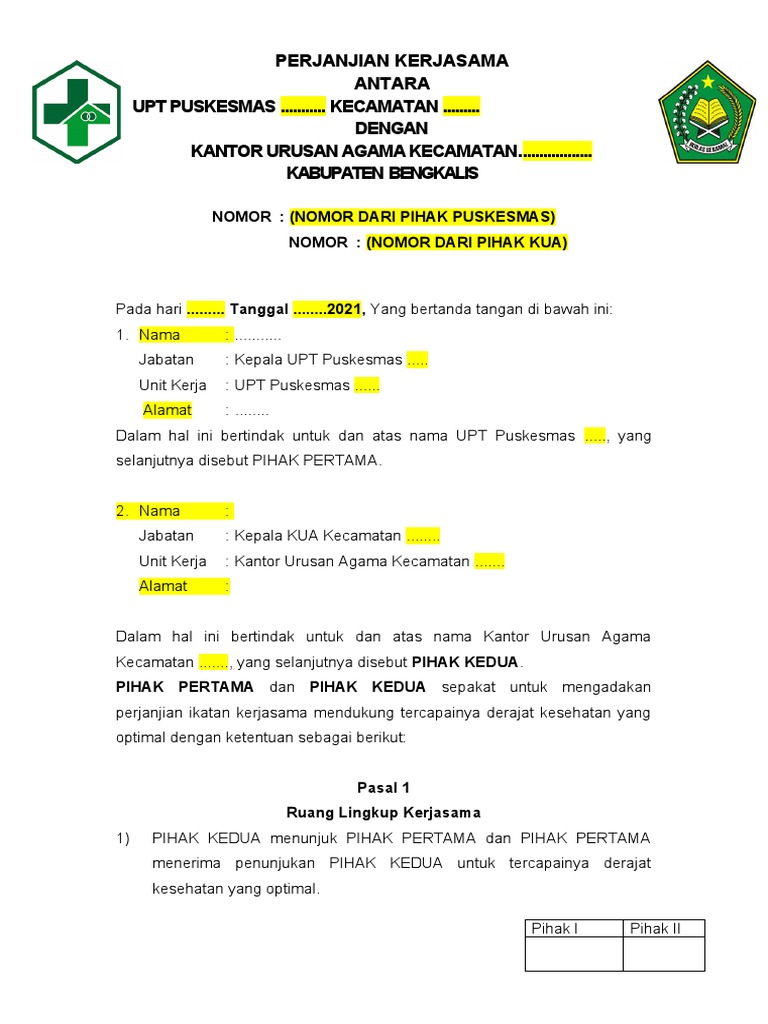 Mou Puskesmas DGN Kua 2021 | PDF | Hukum