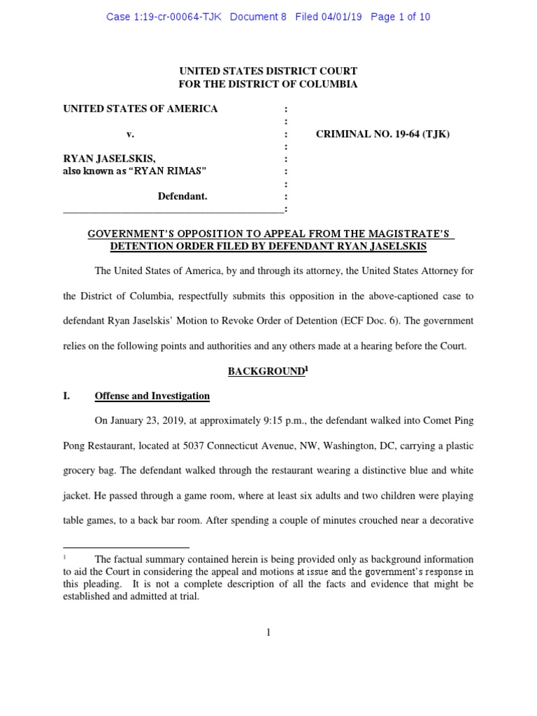 Ryan Jaselskis, Government's Opposition To Appeal From The Magistrate's ...