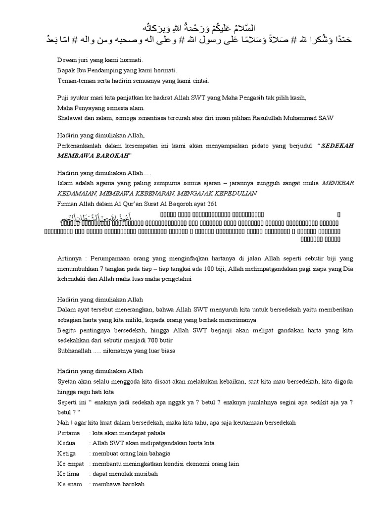 Teks Pidato Sedekah Membawa Berkah | PDF