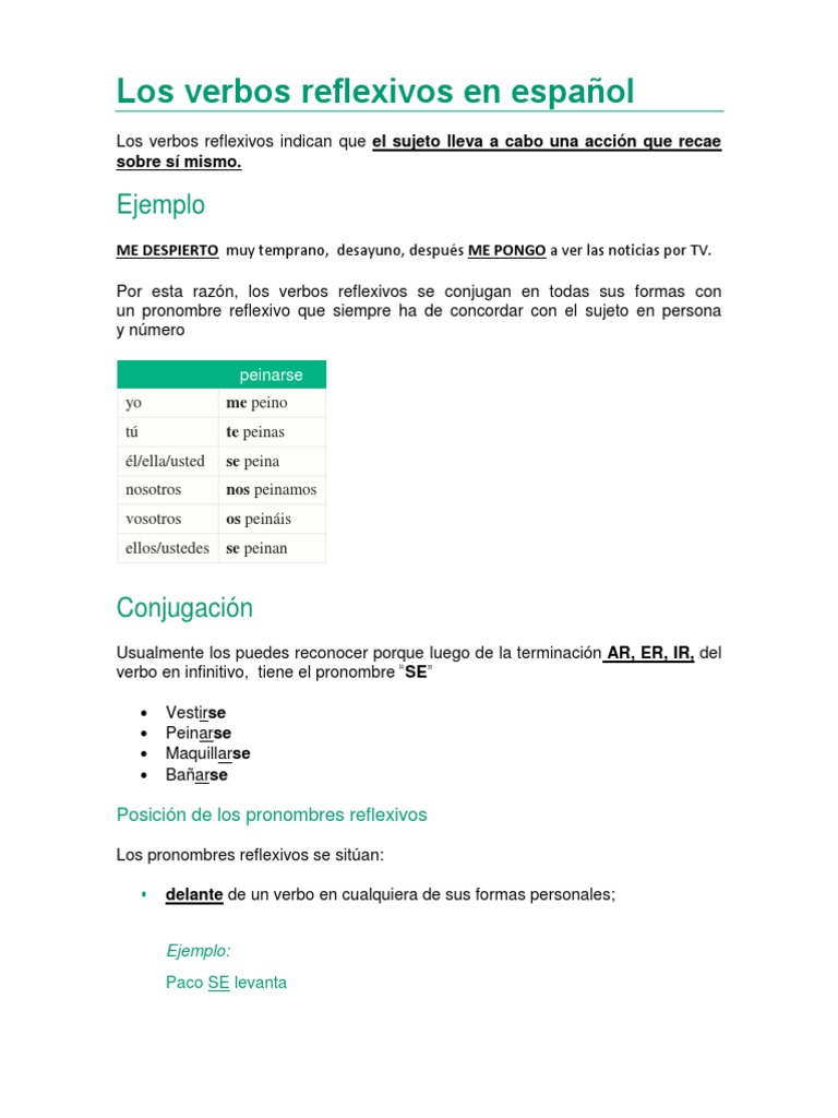 Verbos Reflexivos en Español: Guía Completa | PDF | Verbo | Morfología