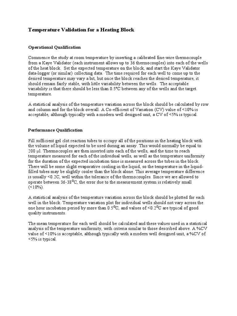 Temperature Validation For A Heating Block | PDF