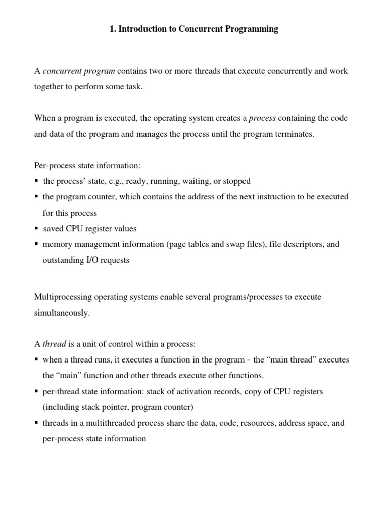 Introduction To Concurrent Programming Operating Systems Pdf Process Computing Thread