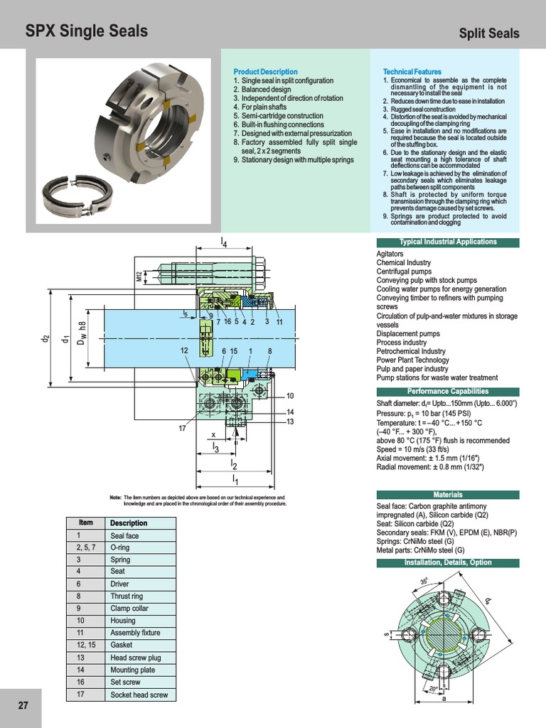 SPX Single Seals | PDF | Pump | Machines