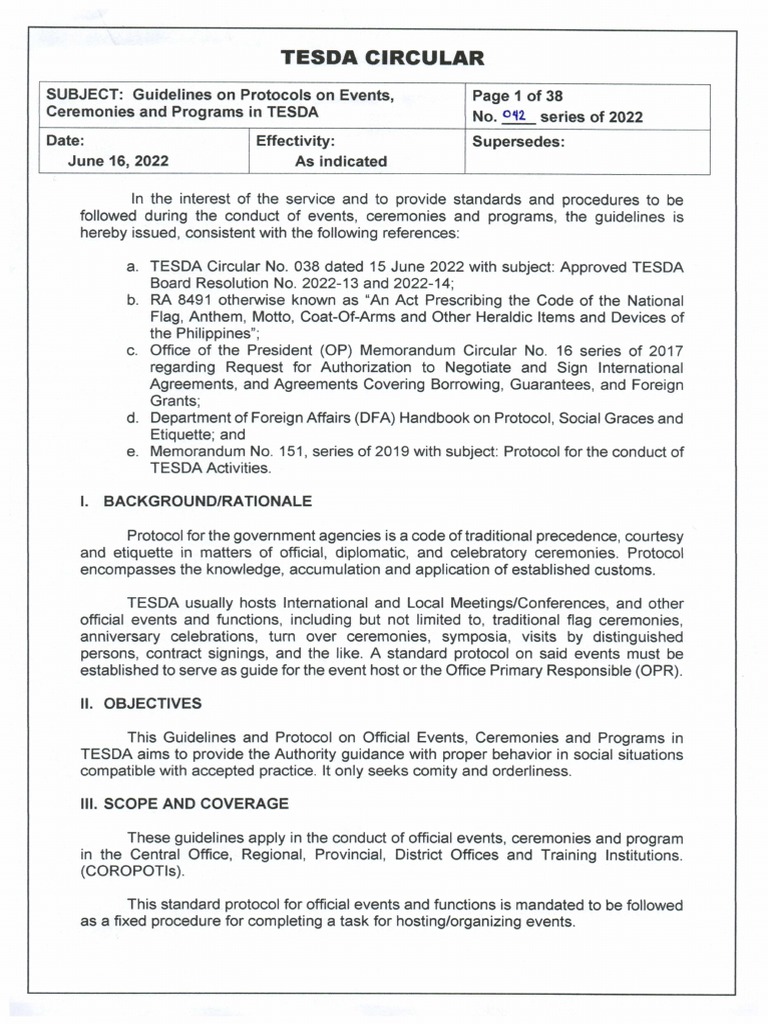 TESDA Event Protocol Guidelines | PDF | Memorandum Of Understanding | Flag