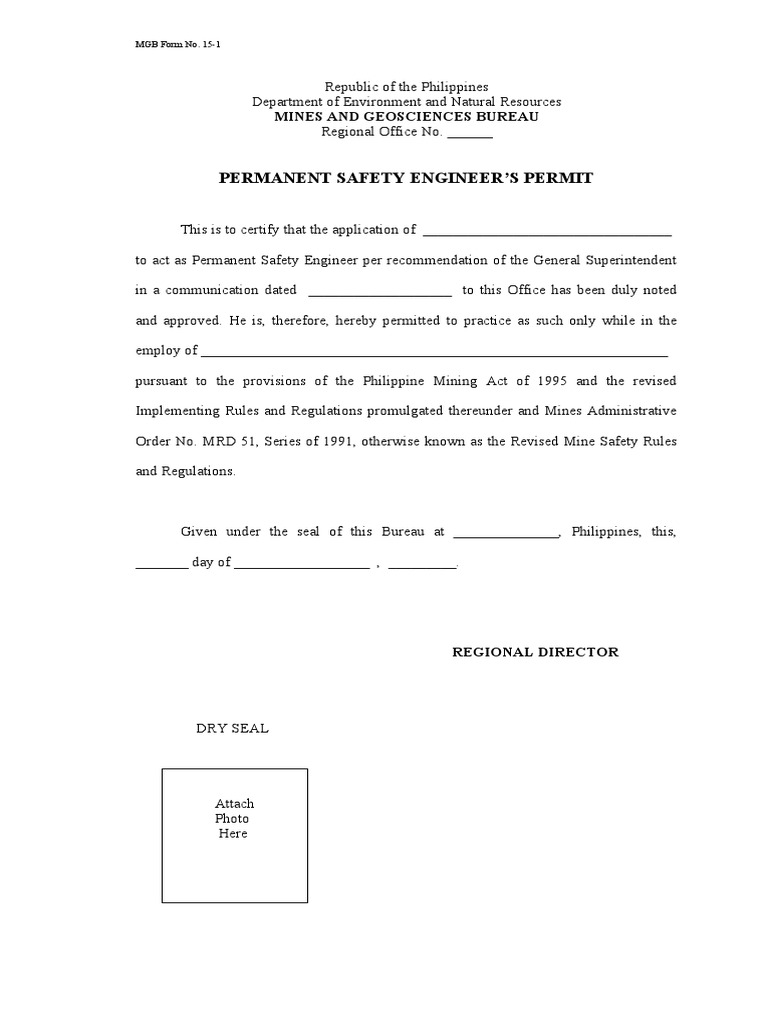 Permanent Safety Engineer's Permit MGB | PDF