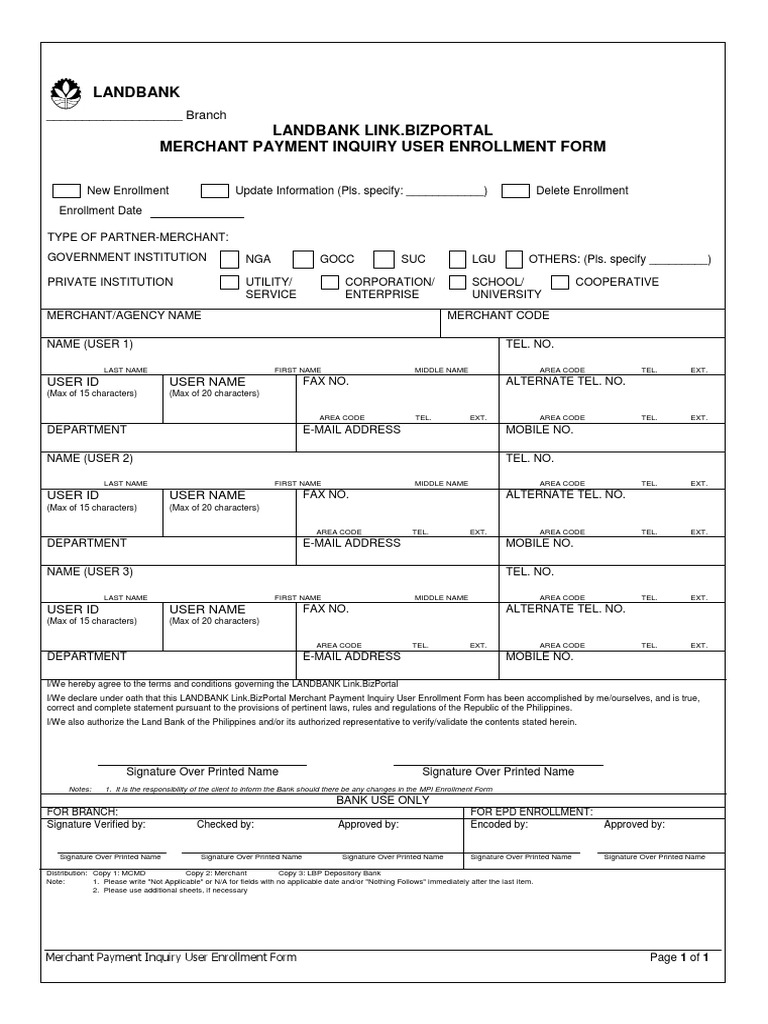 LinkBiz Portal MPI User Enrollment Form | PDF | Computing