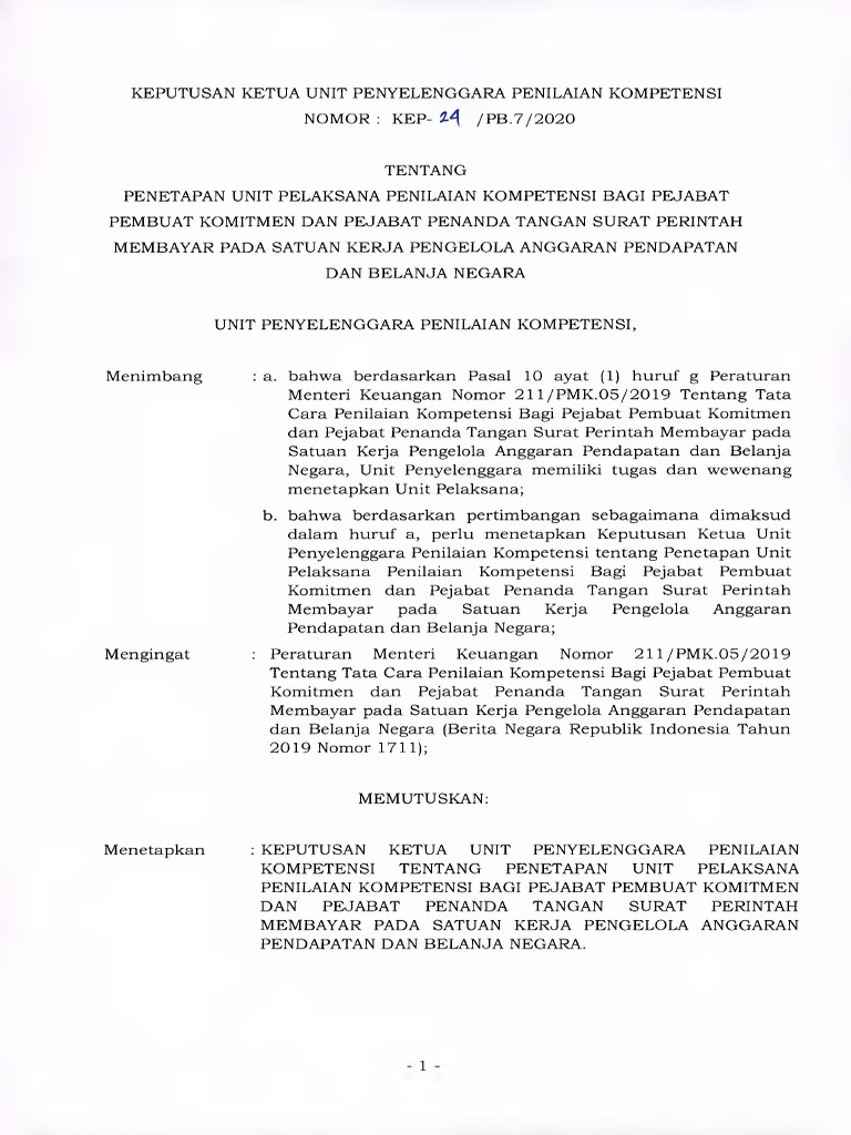 Penetapan Unit Penilaian Kompetensi | PDF