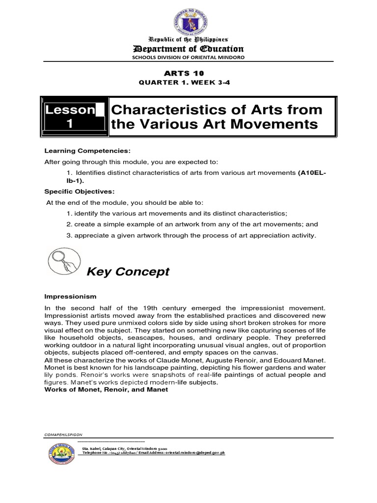 Characteristics of Arts From The Various Art Movements: Lesson ...