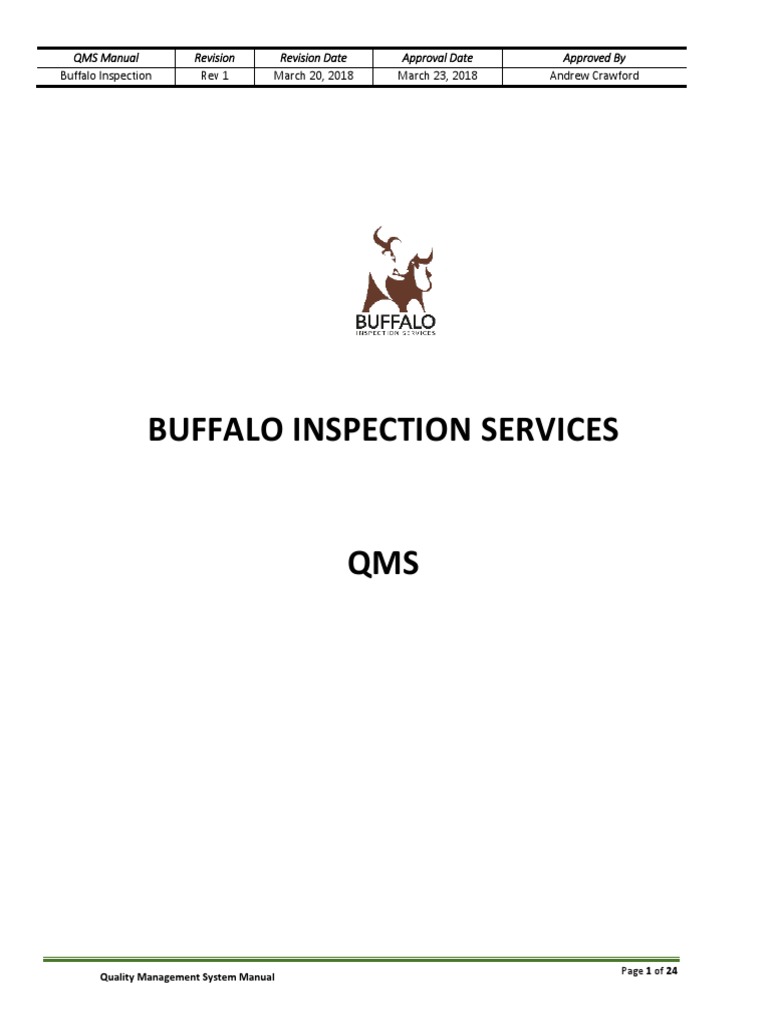 Quality Management System Manual for Buffalo Inspection Services | PDF ...