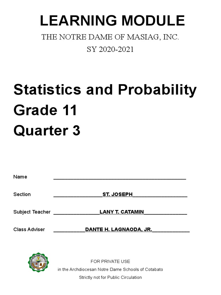Statistics and Probability Learning Module 3rd Quarter | PDF ...