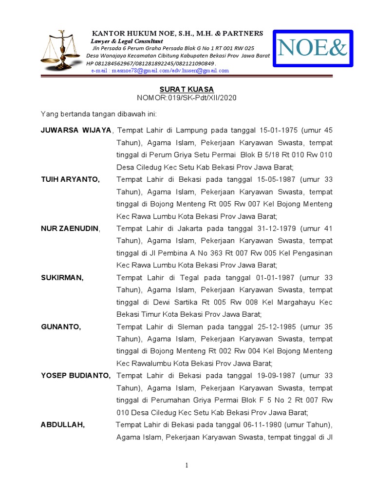 Surat Kuasa PMH Upah PT Moni | PDF
