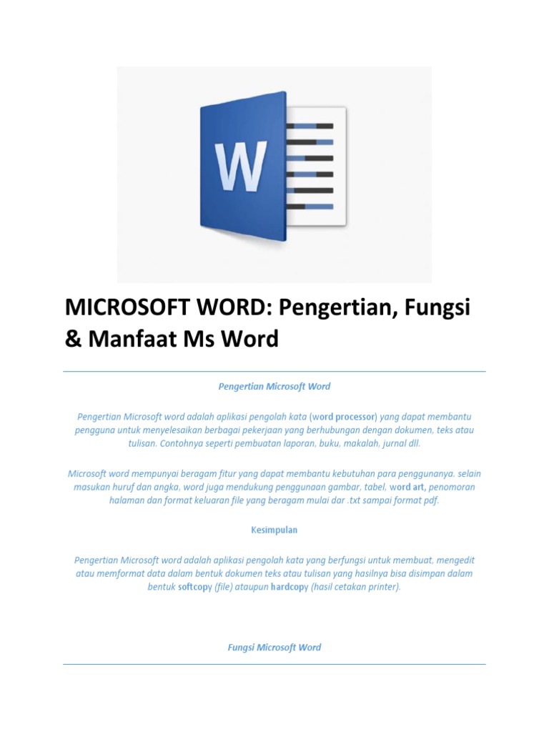 MICROSOFT WORD - Pengertian, Fungsi & Manfaat Ms Word | PDF