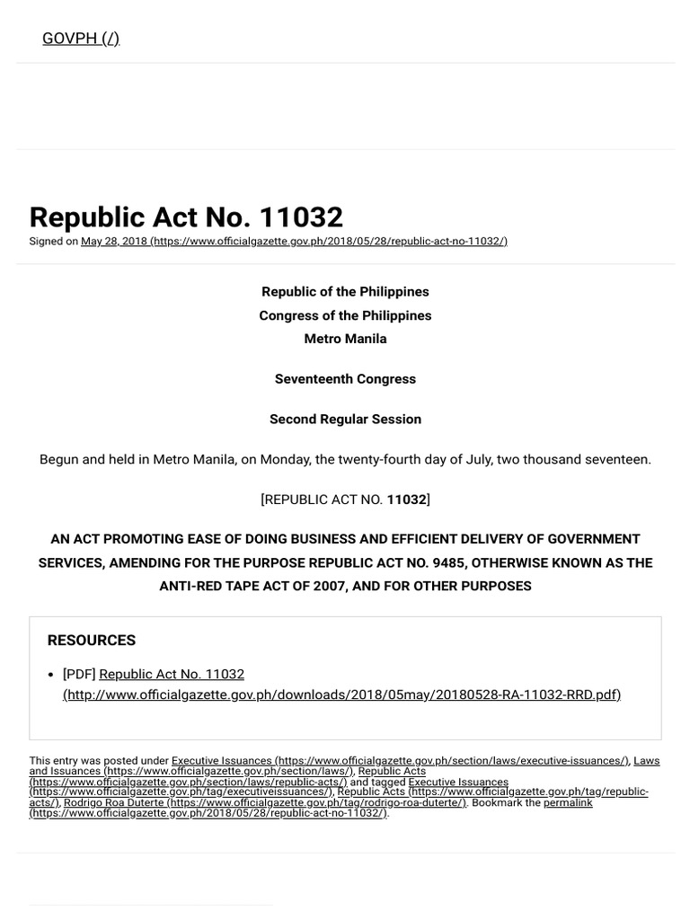 Republic Act No. 11032 - Official Gazette of The Republic of The ...
