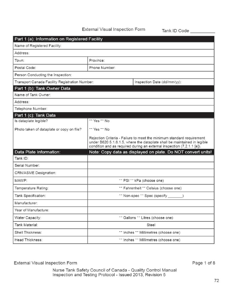 External Visual Inspection Form For LPG Bullets | PDF