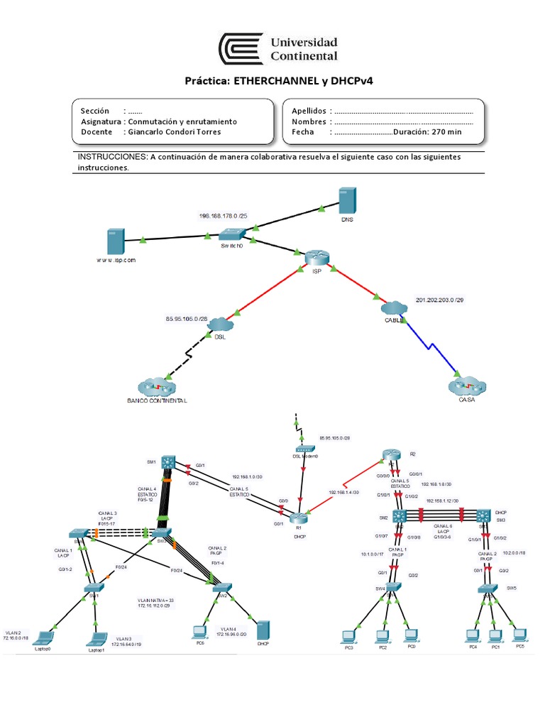 1 PRACTICA ETHERCHANNEL Y DHCPv4 | PDF | Dirección IP | Enrutador (Computación)