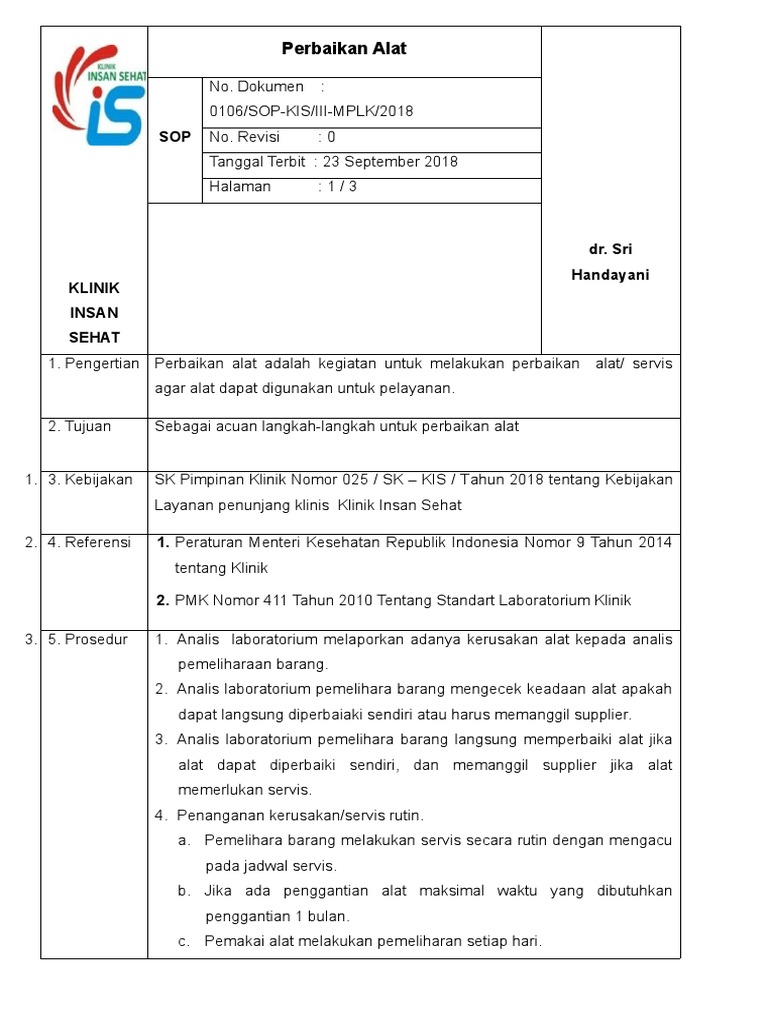 Prosedur Perbaikan Alat Laboratorium | PDF | Teknologi & Rekayasa