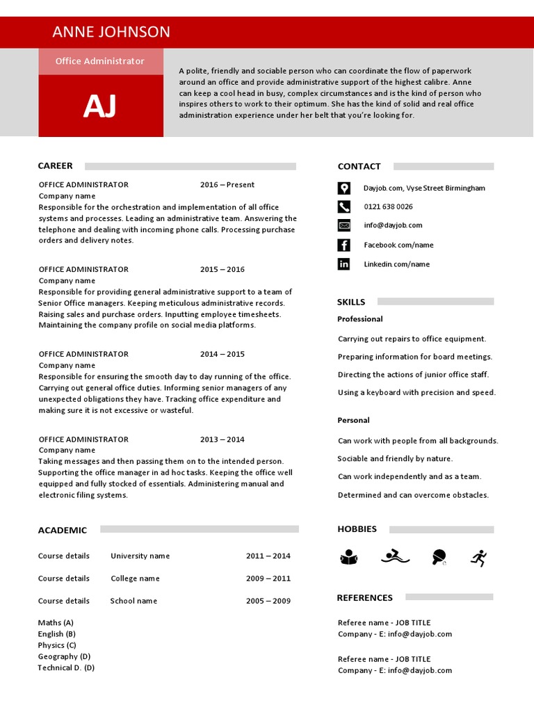 Free Office Administrator CV Template 2 | PDF | Communication | Business