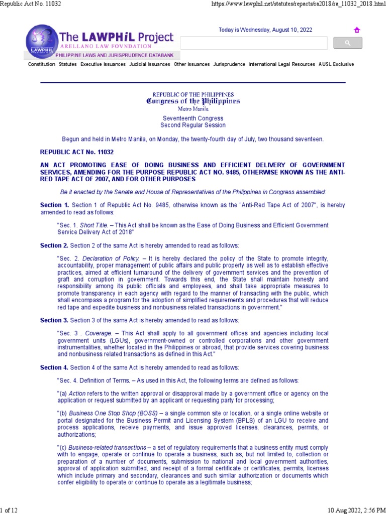 Republic Act No. 11032 | PDF | U.S. Securities And Exchange Commission ...