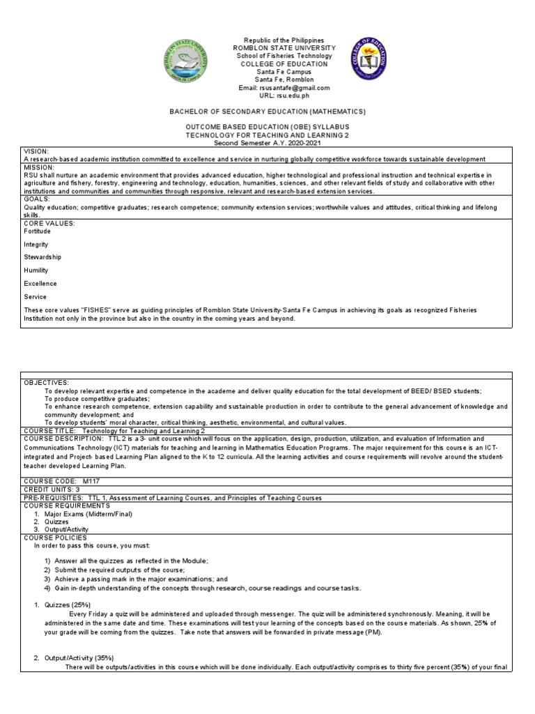 OBE Syllabus for Math Education Course | PDF | Educational Technology ...