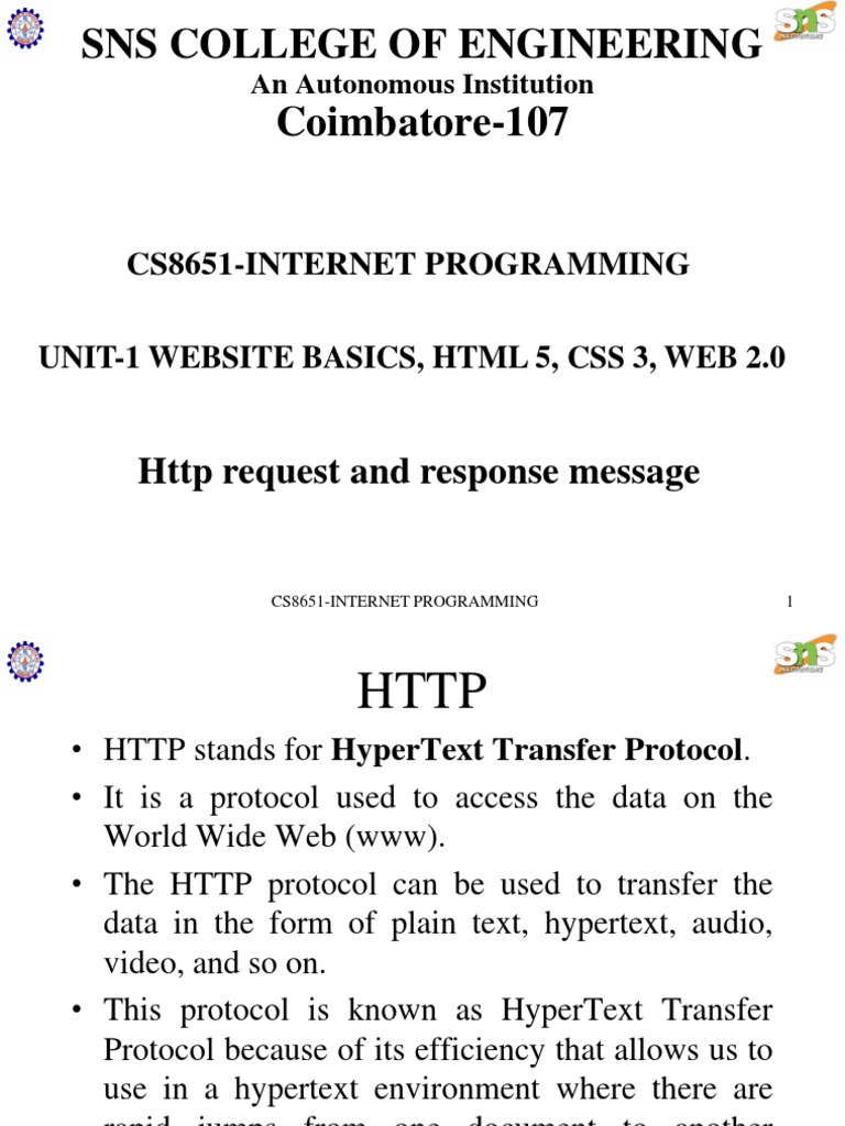 Sns College of Engineering Coimbatore-107: Cs8651-Internet Programming | PDF | Hypertext ...