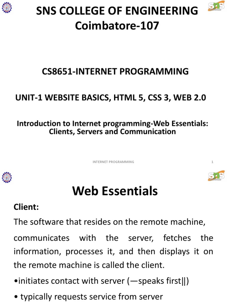 Cs8651-Internet Programming: Unit-1 Website Basics, HTML 5, Css 3, Web ...