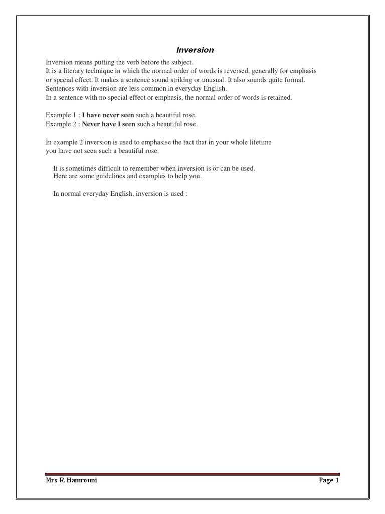 Inversion: Mrs R. Hamrouni | PDF | English Language | Linguistics