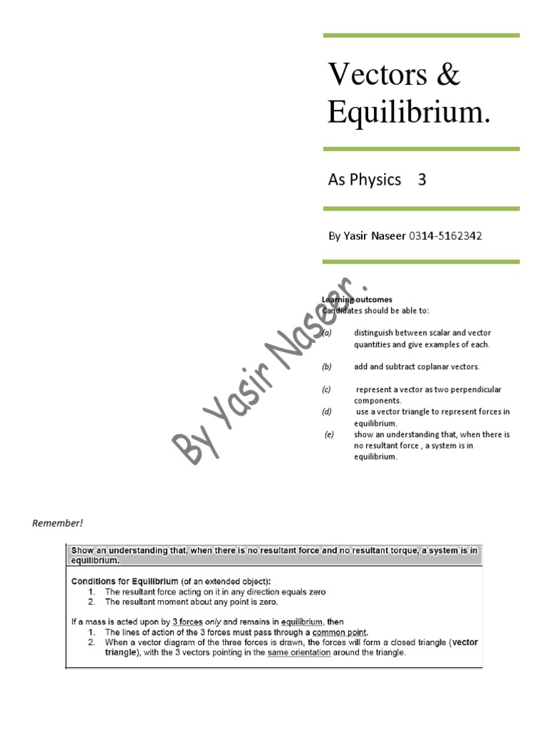 Vectors & Equilibrium.: As Physics 3 | PDF | Force | Euclidean Vector