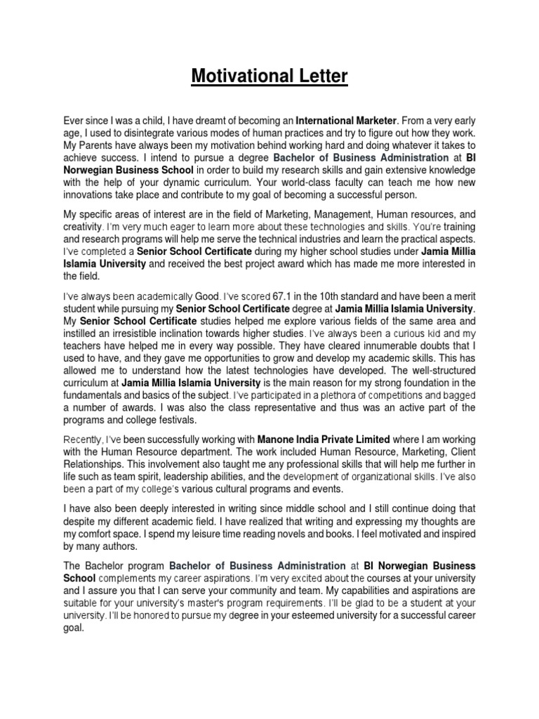 Motivation Letter | PDF | Motivation | Motivational