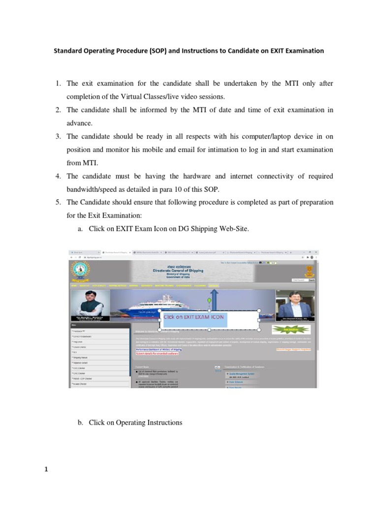 Standard Operating Procedure (SOP) and Instructions To Candidate On ...