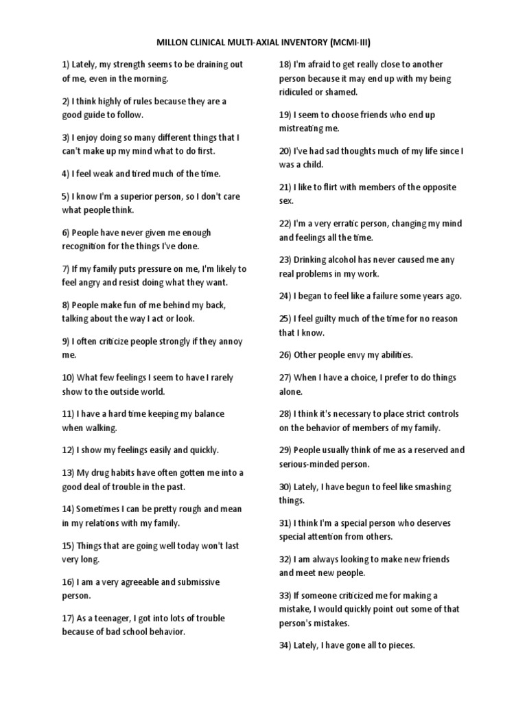 Millon Clinical Multi-Axial Inventory (Mcmi-Iii) | PDF | Business