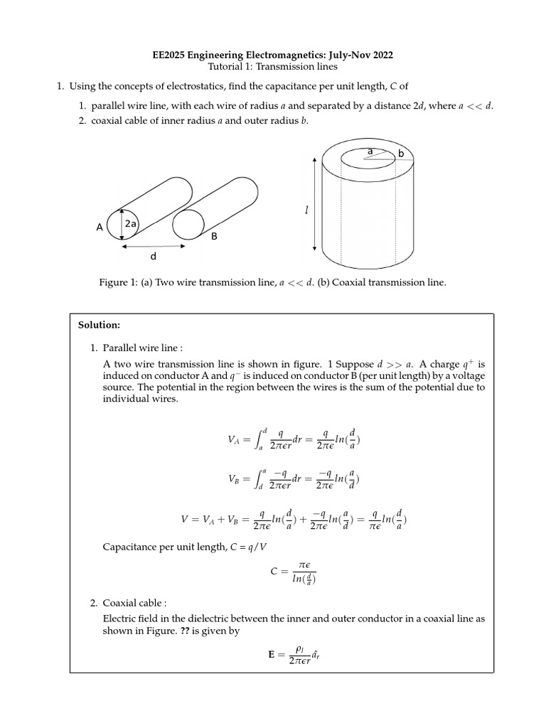 EE2025_Tut1_Solution | PDF | Transmission Line | Coaxial Cable