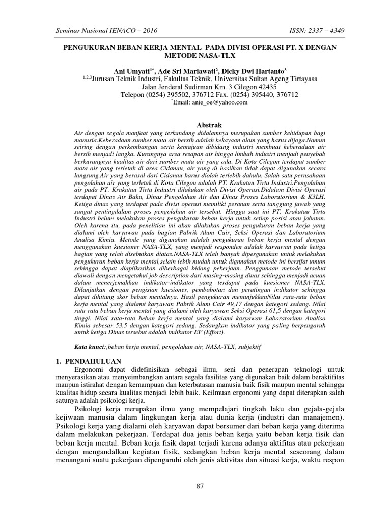 Pengukuran Beban Kerja Mental dengan Metode NASA-TLX pada Divisi ...