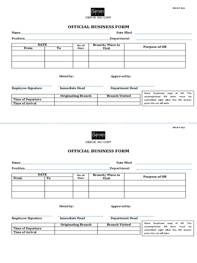 Official Business Form for Travel | PDF