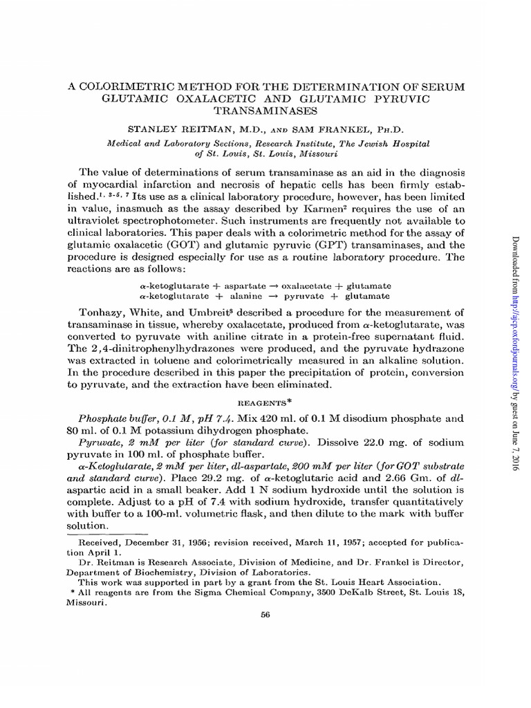 A Colorimetric Method For The Determination of Serum Glutamic ...