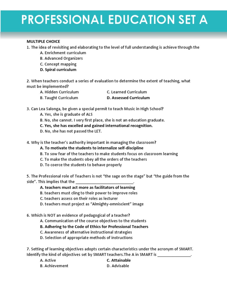 PROFESSIONAL EDUCATION BSED SET A AND B 2021 - Unlocked | PDF ...