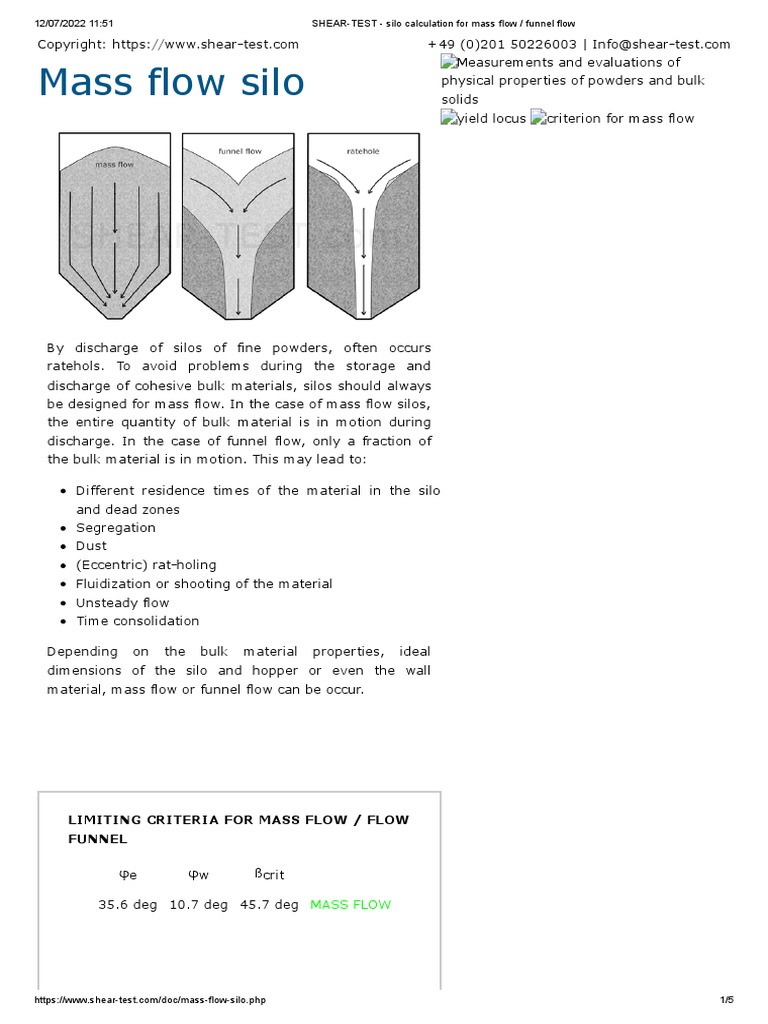 SHEAR-TEST - Silo Calculation For Mass Flow - Funnel Flow | PDF ...