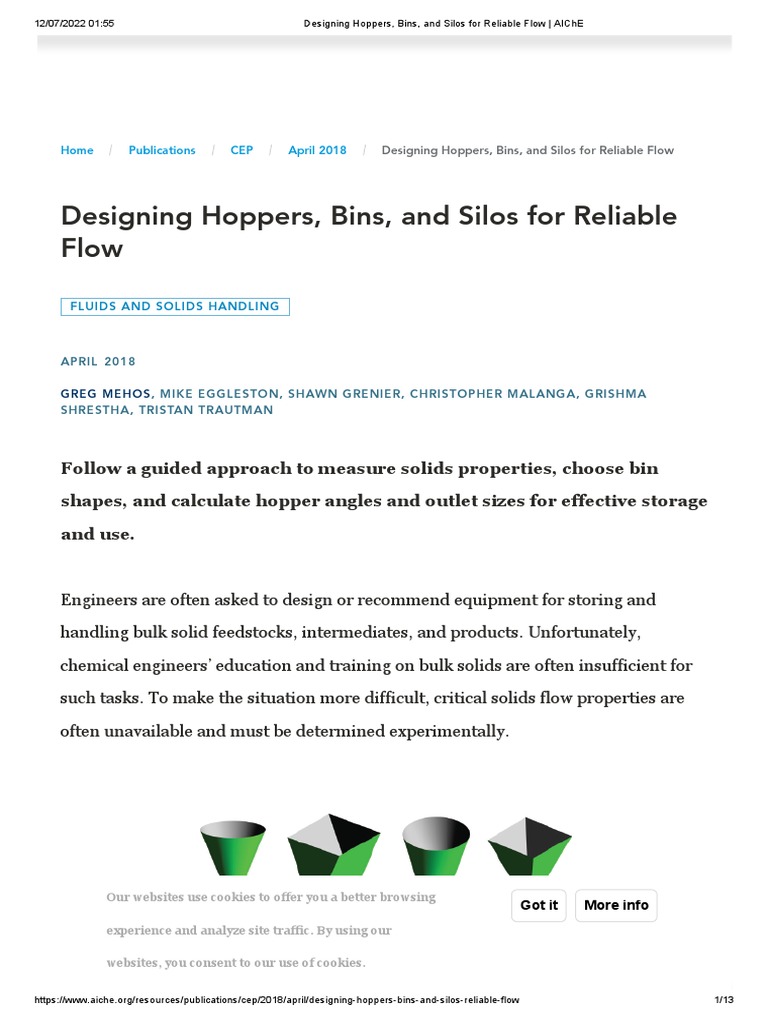 Designing Hoppers, Bins, and Silos For Reliable Flow - AIChE | PDF ...