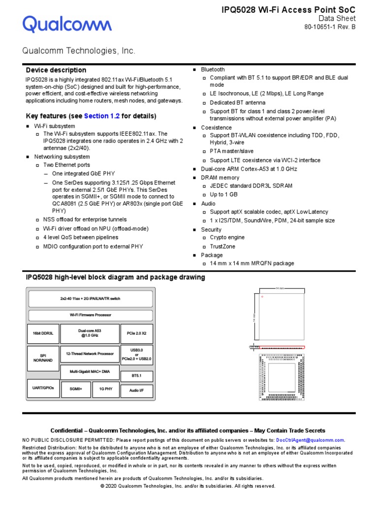 Ipq5028 Data Sheet Wi-Fi Access Point Soc 80-10651-1 B PDF | PDF | Computer Network | Wi Fi
